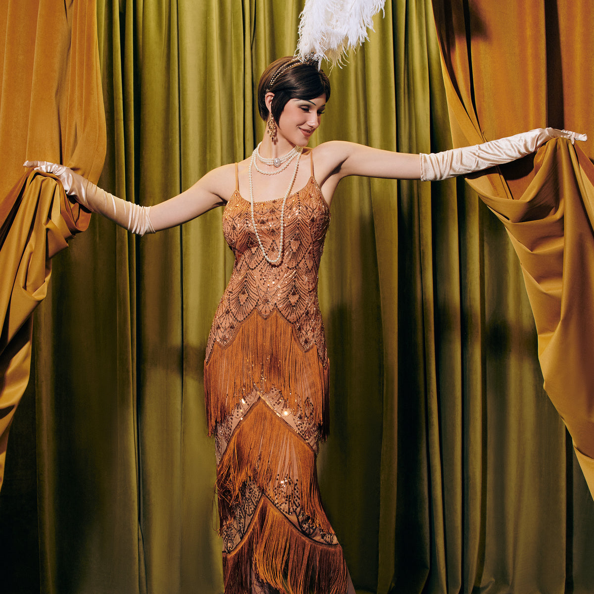 Shop 1920s Dresses - Golden Echo Fringe Flapper Dress | BABEYOND