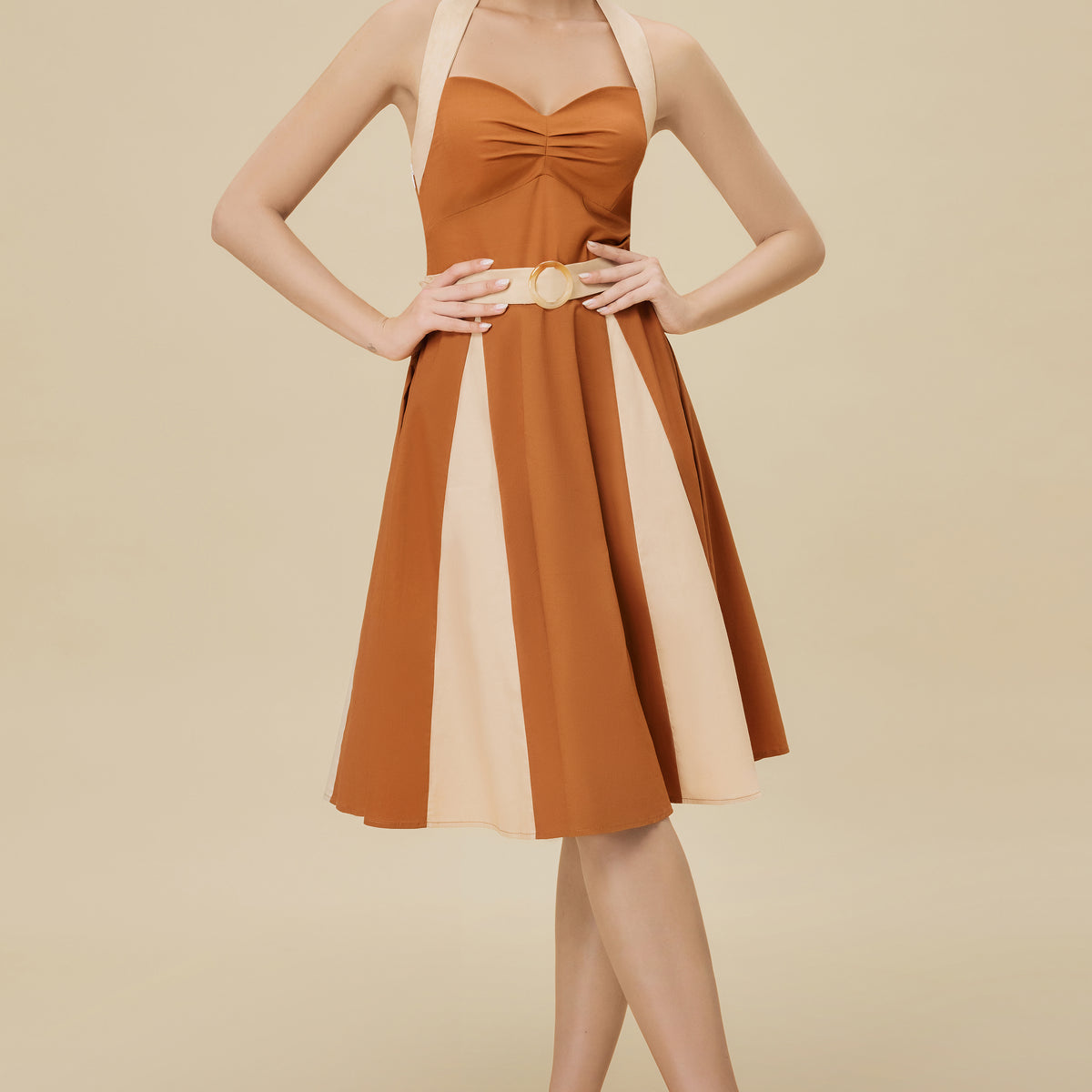 Shop 1950s Dresses - Classic Contrast Panel Swing Dress | BABEYOND