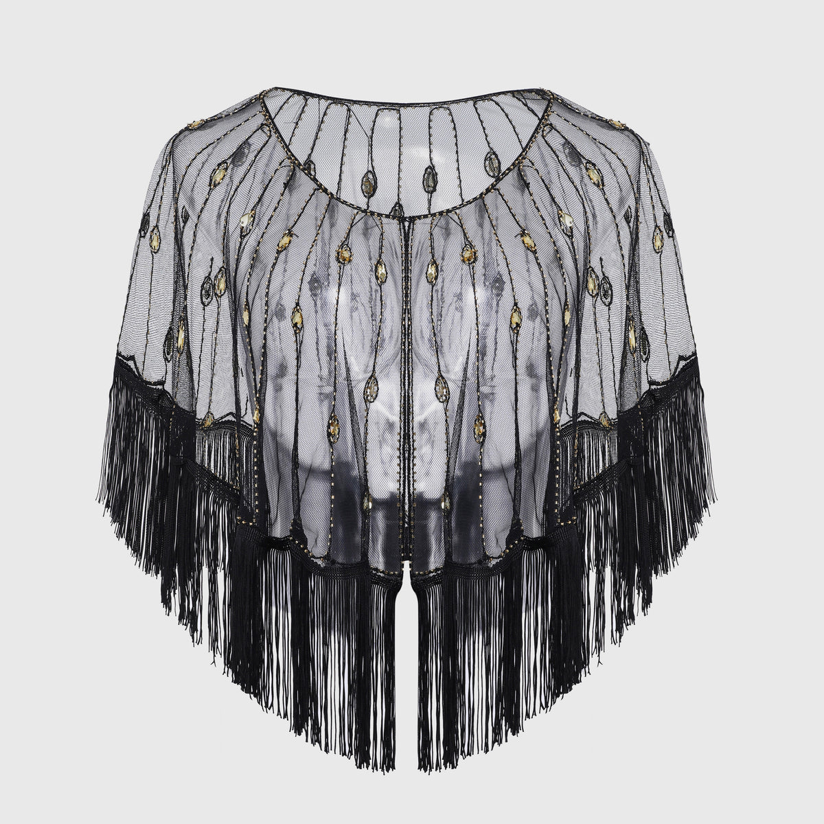Shop 1920s Shawls - Elegant Crystal Beaded Fringe Shawl | BABEYOND