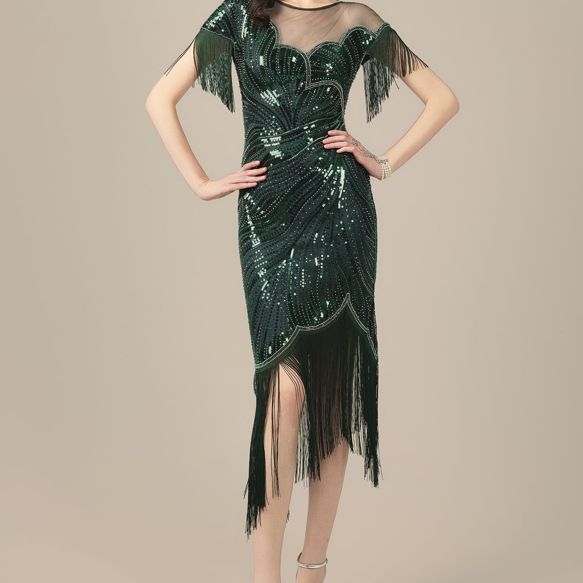 Shop 1920s Dresses - Floral Fringe Sequined Flapper Dress | BABEYOND
