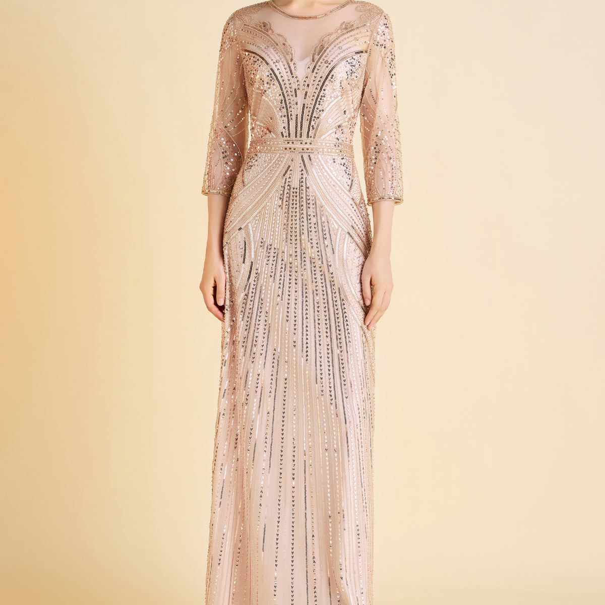 Shop Evening Gowns - Geometric Symmetry Sequin Dress | BABEYOND