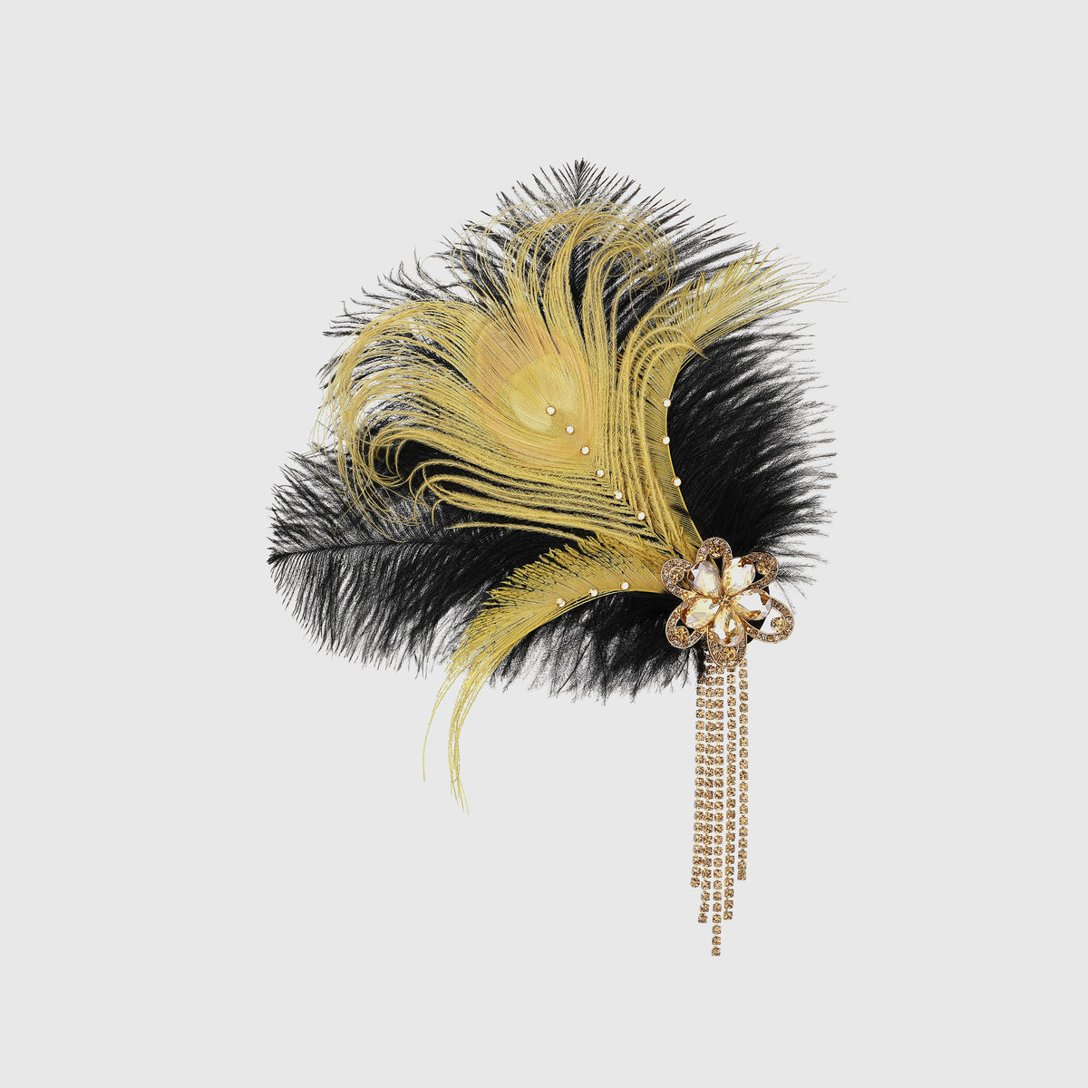 Shop 1920s Headpieces - Feather Rhinestone Dangle Headpiece | BABEYOND