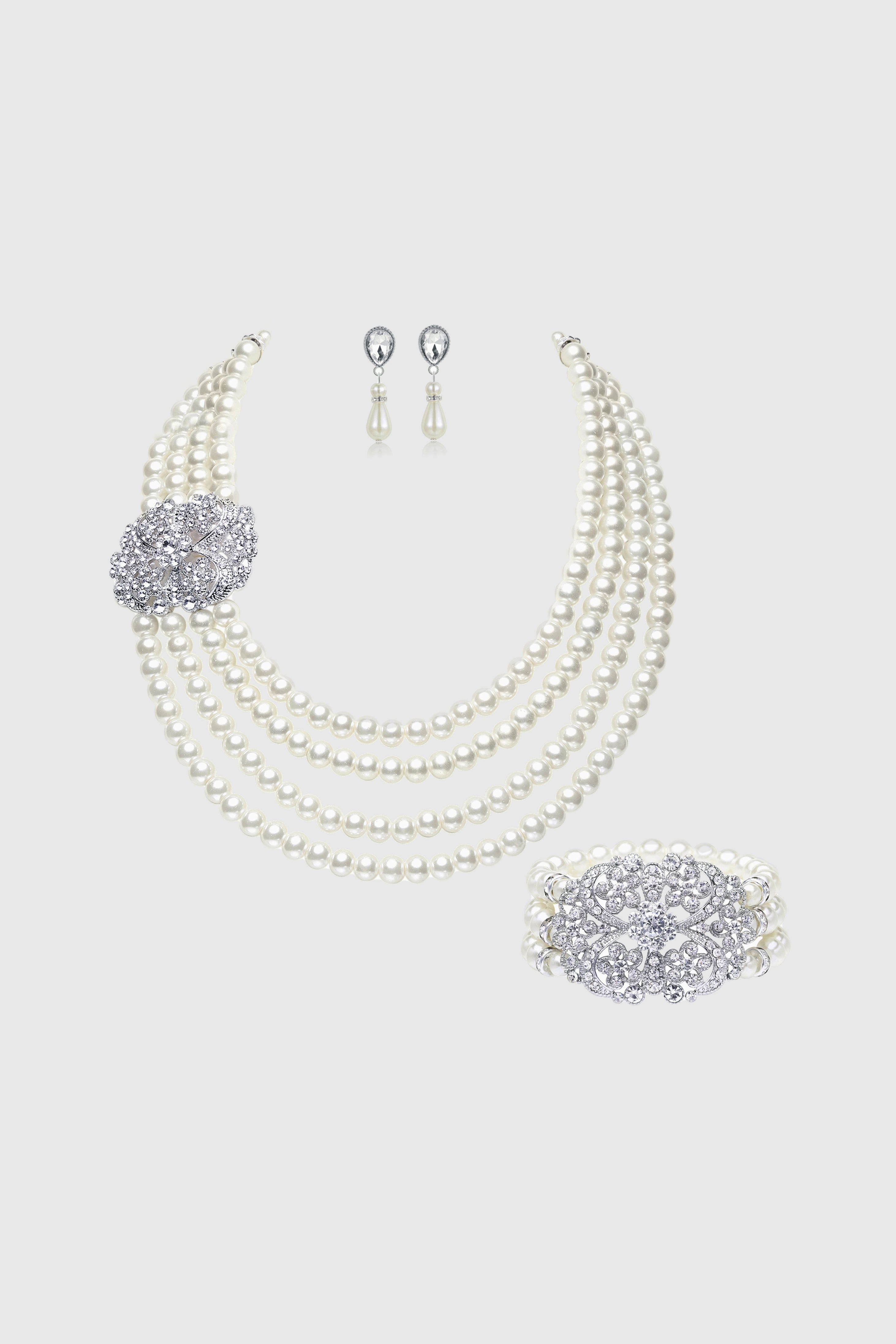 Shop 1920s Jewelry - Pearl Rhinestone Necklace Set | BABEYOND